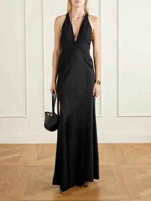 Victoria Beckham Paneled Satin Halterneck Gown