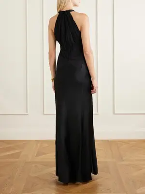 Victoria Beckham Paneled Satin Halterneck Gown
