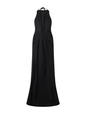 Victoria Beckham Paneled Satin Halterneck Gown - Black