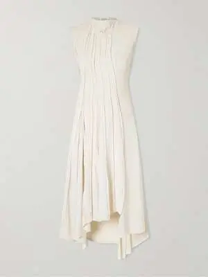 Victoria Beckham Pleated Cady Midi Dress - Cream