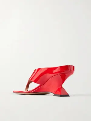 Attico Cheope Leather Wedge Thong Sandals - Red