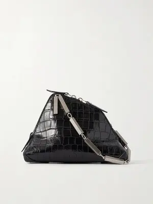 Attico La Scala Asymmetric Croc-effect Leather Clutch - Black
