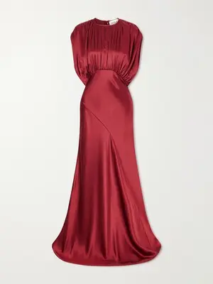 Tove Coco Gathered Satin Maxi Dress - Red