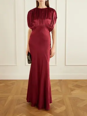 Tove Coco Gathered Silk Maxi Dress - Red