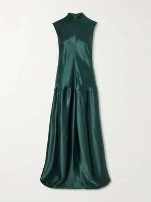 FFORME Nyx Sleeveless Pleated Crepe Maxi Dress Forest Green