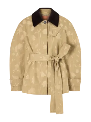 Erdem Belted Floral-jacquard Cotton Jacket - Brown