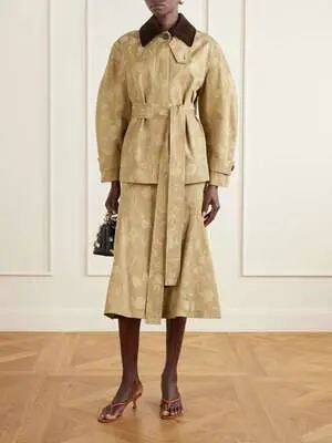 Erdem Belted Corduroy-trimmed Floral-jacquard Cotton Jacket