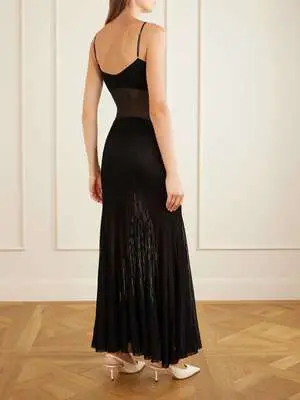 Galvan Belladonna Mesh-trimmed Ribbed-knit Gown