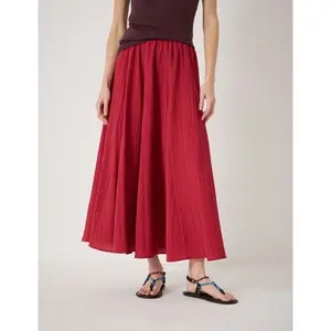 HUSH Mavi Crinkle Midi Skirt - Ruby Red