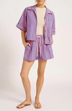 Matty M. Kira Stripe Cotton Blend Drawstring Shorts