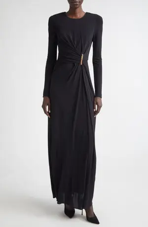 St. John Dominique Long Sleeve Matte Crepe Jersey Gown - Black