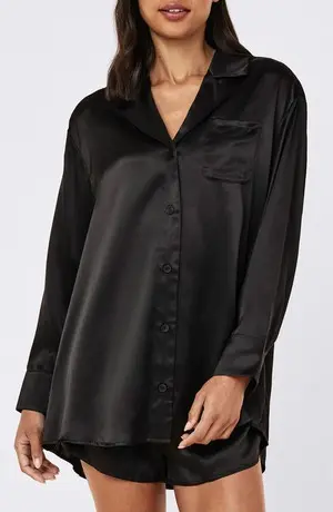 PAPINELLE Audrey Mulberry Silk Pajama Shirt - Black