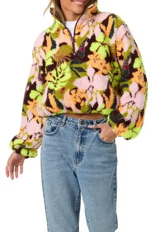 O'Neill Kacey High Pile Floral Half Zip Jacket - Chartreuse