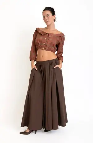 ODDLI Pleated Poplin Skirt - Mocha