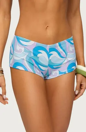 EDIKTED Cassa Paisley Boyshorts Bikini Bottoms - Blue