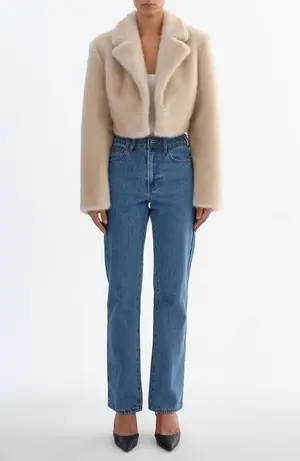 LAMARQUE Carlie Faux Fur Cropped Blazer - Angora