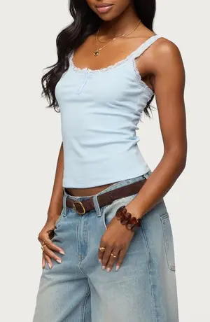 EDIKTED Lace Trim Henley Tank