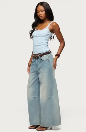 EDIKTED Lace Trim Henley Tank