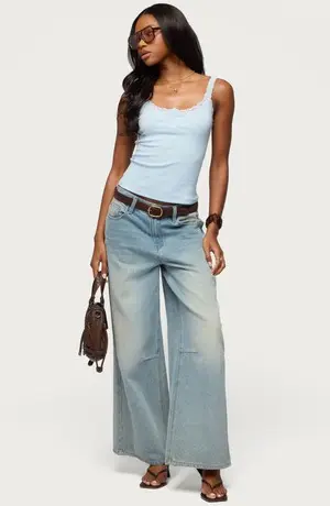 EDIKTED Lace Trim Henley Tank