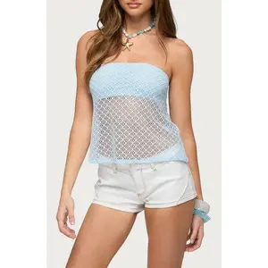 EDIKTED Chelce Sheer Strapless Crochet Top