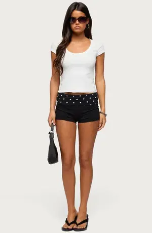 EDIKTED Pamela Scoop Neck Rib T-shirt