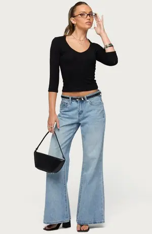 EDIKTED Jamila Three-quarter Sleeve Jersey Crop Top