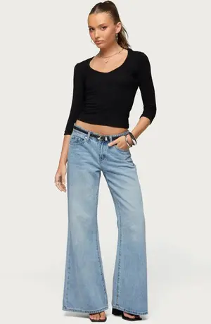 EDIKTED Jamila Three-quarter Sleeve Jersey Crop Top