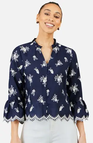 YUMI Fluted Sleeves V-neck Shirt