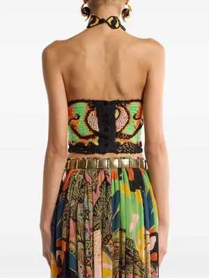 Etro Cotton Crop Top With Crochet-effect Floral Pattern