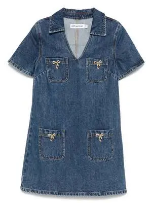 SELF-PORTRAIT V-neck Denim Dress With Embellished Pockets - Blue