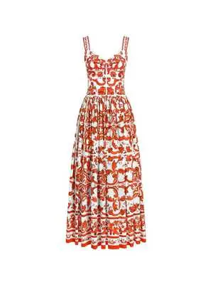 Dolce & Gabbana Long Poplin Dress With Majolica Print - Multicolor