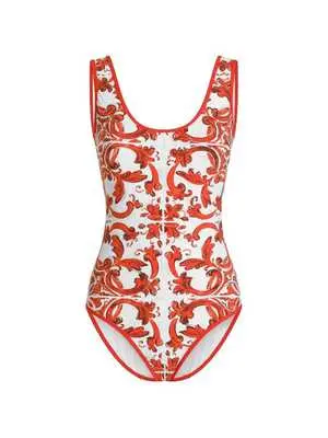 Dolce & Gabbana Dolce & Gabbana One-Piece Swimsuit With Majolica Print Multicolor