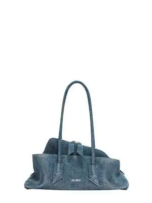 Attico La Passeggiata Small Denim Leather Top Handle Bag - Blue