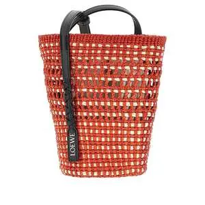 Loewe Braided Iraca Palm Bucket Bag - Red