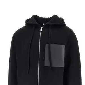Loewe Knitted Full-zip Hoodie With Leather Pocket