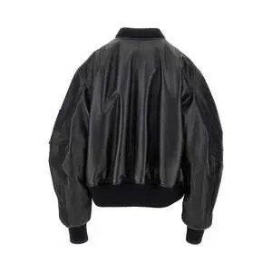 Attico Anja Leather Bomber Jacket - Black