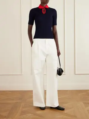 JIL SANDER Two-tone Ribbed Wool Polo Shirt