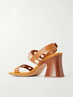 Chloé Embellished Leather Sandals With Wood-effect Block Heel