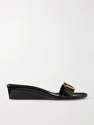 Khaite Manhattan Buckled Leather Wedge Sandals