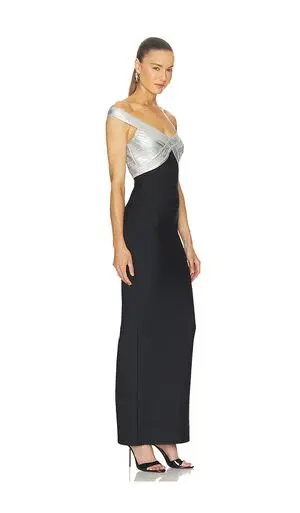 Herve Leger The Metallic Bonnie Gown In Black