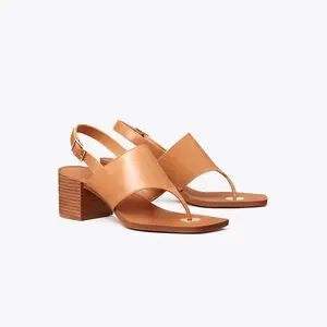 Tory Burch Double T Coin Heeled Sandal - Tan