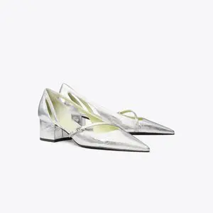 Tory Burch Tory Burch Double T Buckle D'Orsay Pump Silver