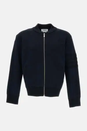 Thom Browne Knitted Bomber Jacket With 4-bar Detail - Blu