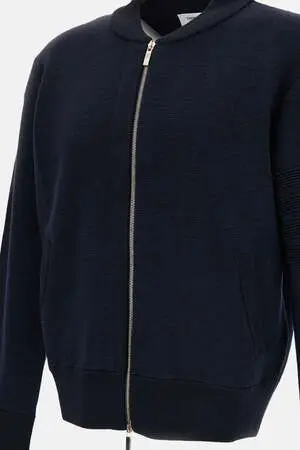 Thom Browne Knitted Bomber Jacket With 4-bar Detail - Blu