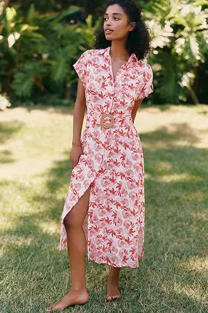 RO'S GARDEN Catherine Cotton Midi Dress - Red Pattern