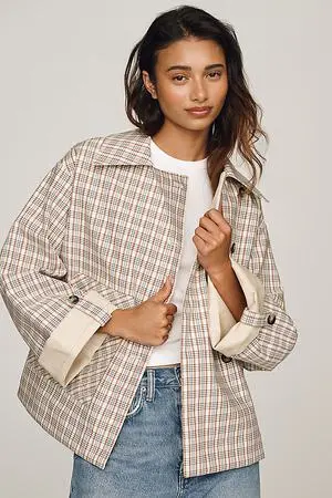 DAMSON MADDER Jerry Cotton Reversible Crop Trench Coat Jacket