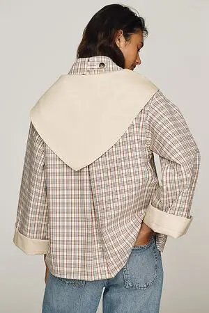 DAMSON MADDER Jerry Cotton Reversible Crop Trench Coat Jacket