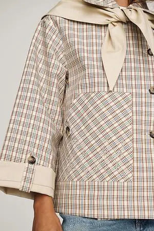 DAMSON MADDER Jerry Cotton Reversible Crop Trench Coat Jacket