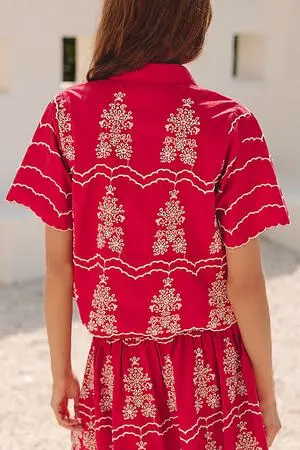 SNDYS. Clifton Embroidered Shirt Top - Red