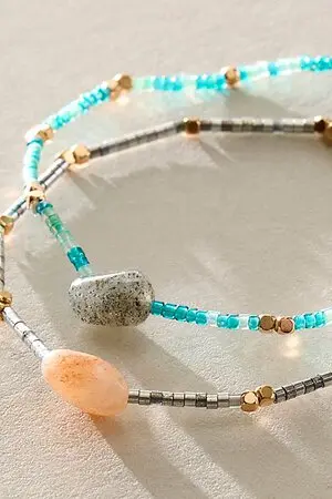 Free People Semiprecious Stone Beaded Bracelet - Blush/silver